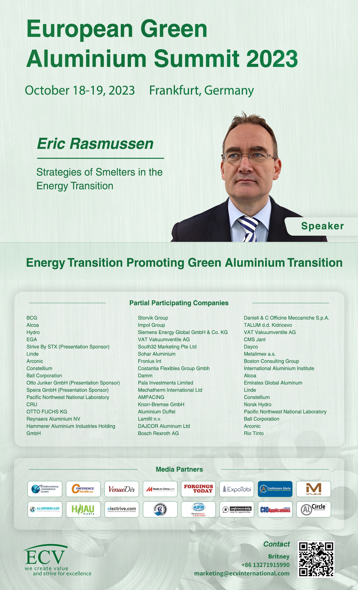 Eric Rasmussen will attend European Green Aluminum Summit 2023 a - 9mnt